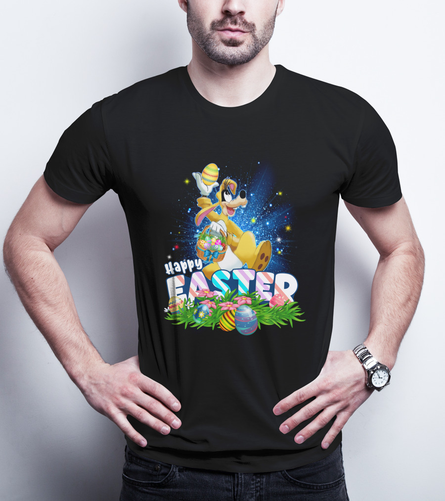 Happy Easter Goofy Character With Easter Eggs And Basket T-Shirt