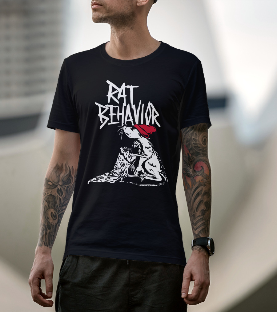RAT BEHAVIOR Pizza Eating Rat In Red Hat T-Shirt