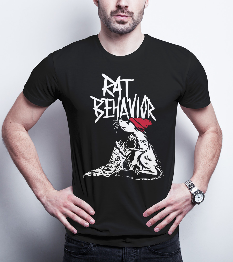 RAT BEHAVIOR Pizza Eating Rat In Red Hat T-Shirt
