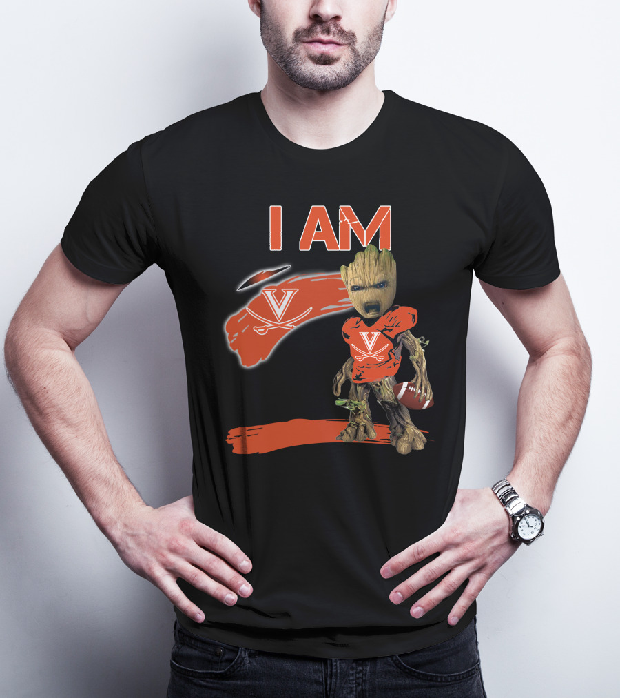 I AM VIRGINIA CAVALIERS V Logo Football Character T-Shirt