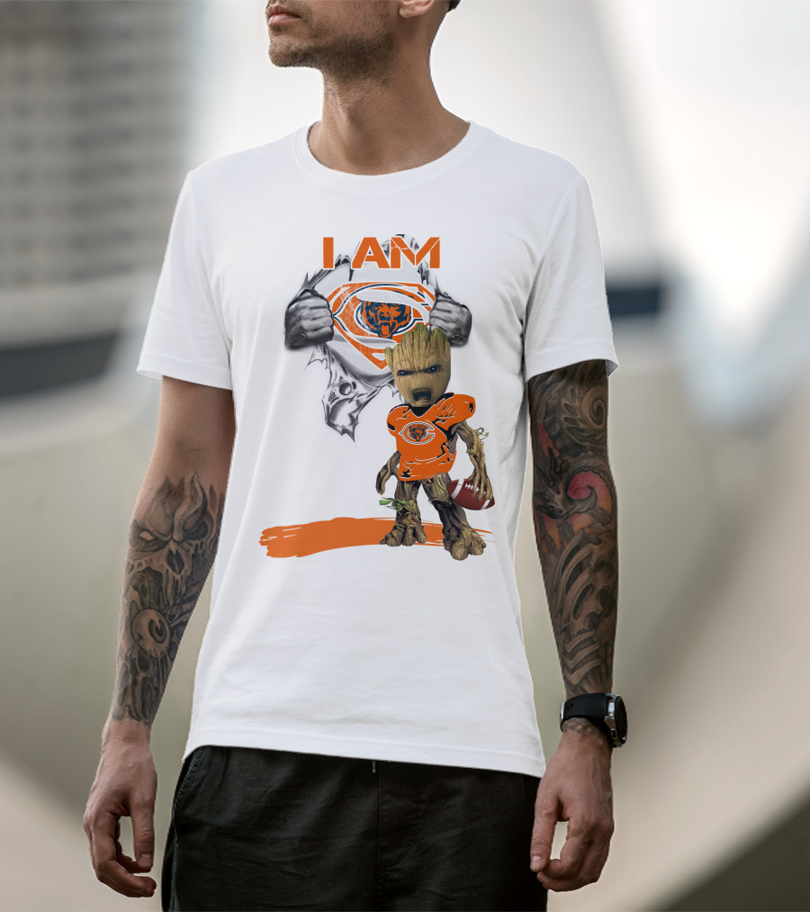 I Am Chicago Bears Baby Groot Football Superman T-Shirt