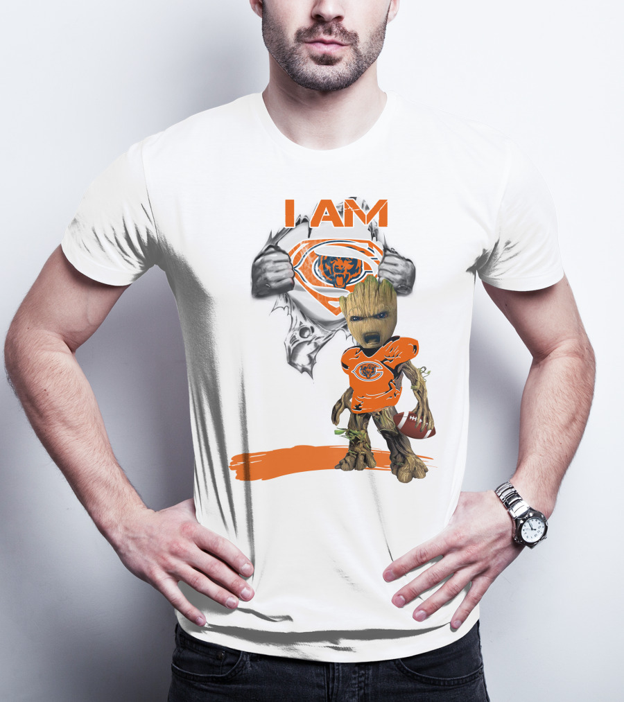 I Am Chicago Bears Baby Groot Football Superman T-Shirt