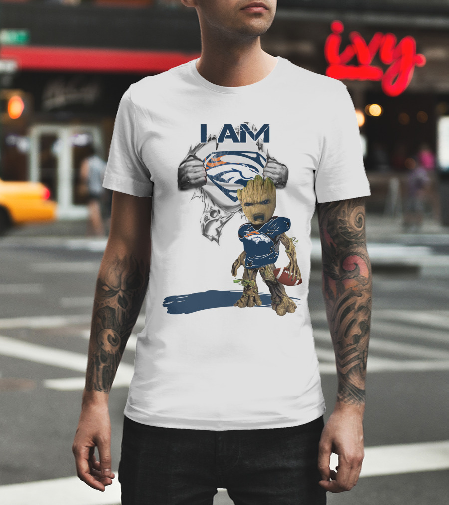 I Am Broncos Baby Groot Superman Football Fan T-Shirt