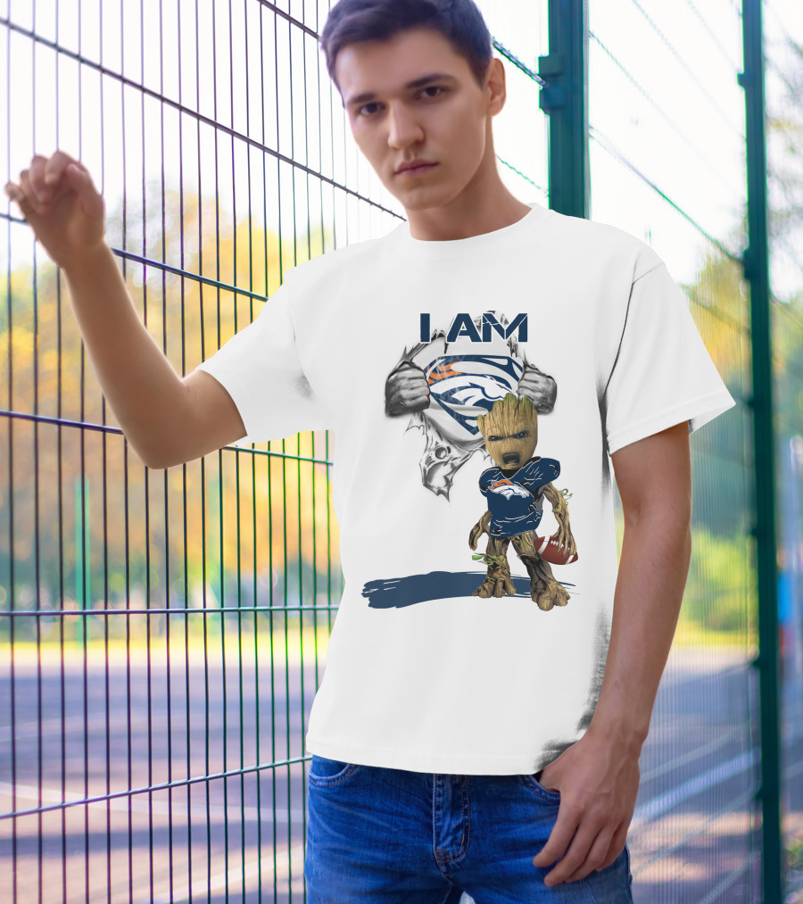 I Am Broncos Baby Groot Superman Football Fan T-Shirt