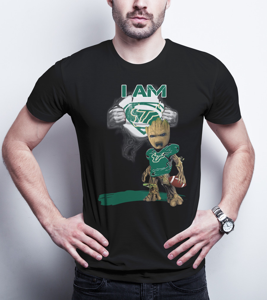 I AM USF Bulls Baby Groot Superman Football T-Shirt