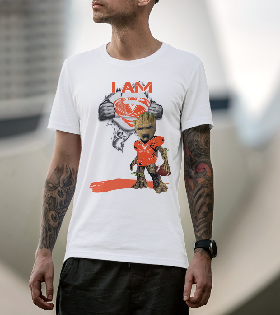 I AM Cavaliers Baby Groot Superman Football T-Shirt