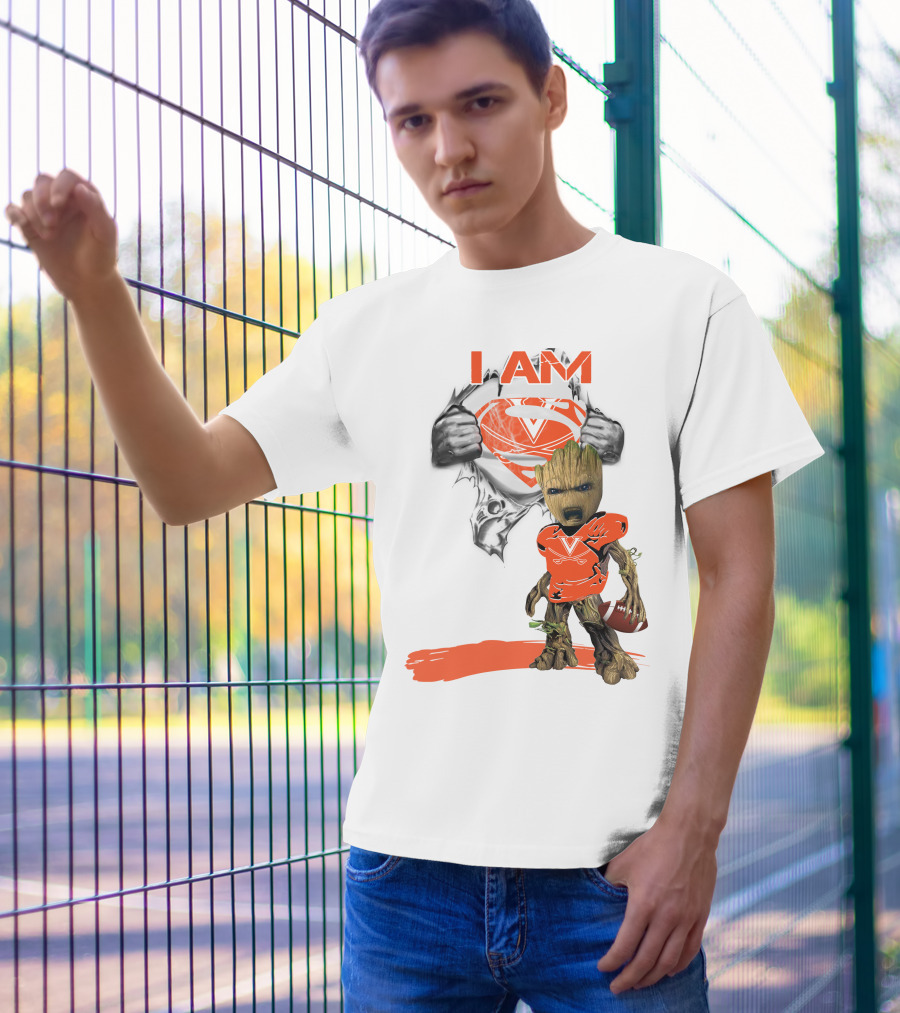 I AM Cavaliers Baby Groot Superman Football T-Shirt