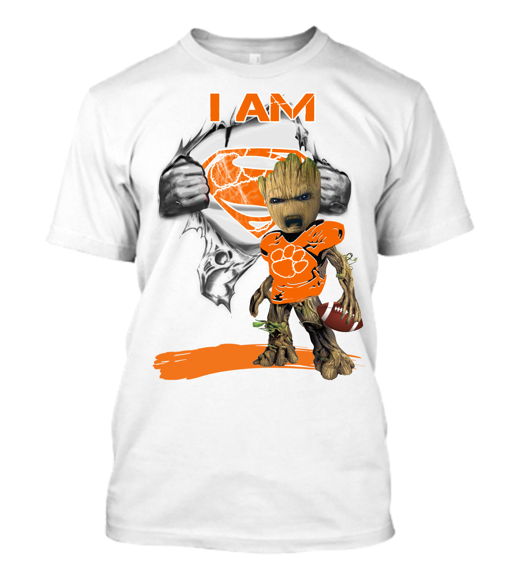 I Am Clemson Baby Groot Superman Football T-Shirt