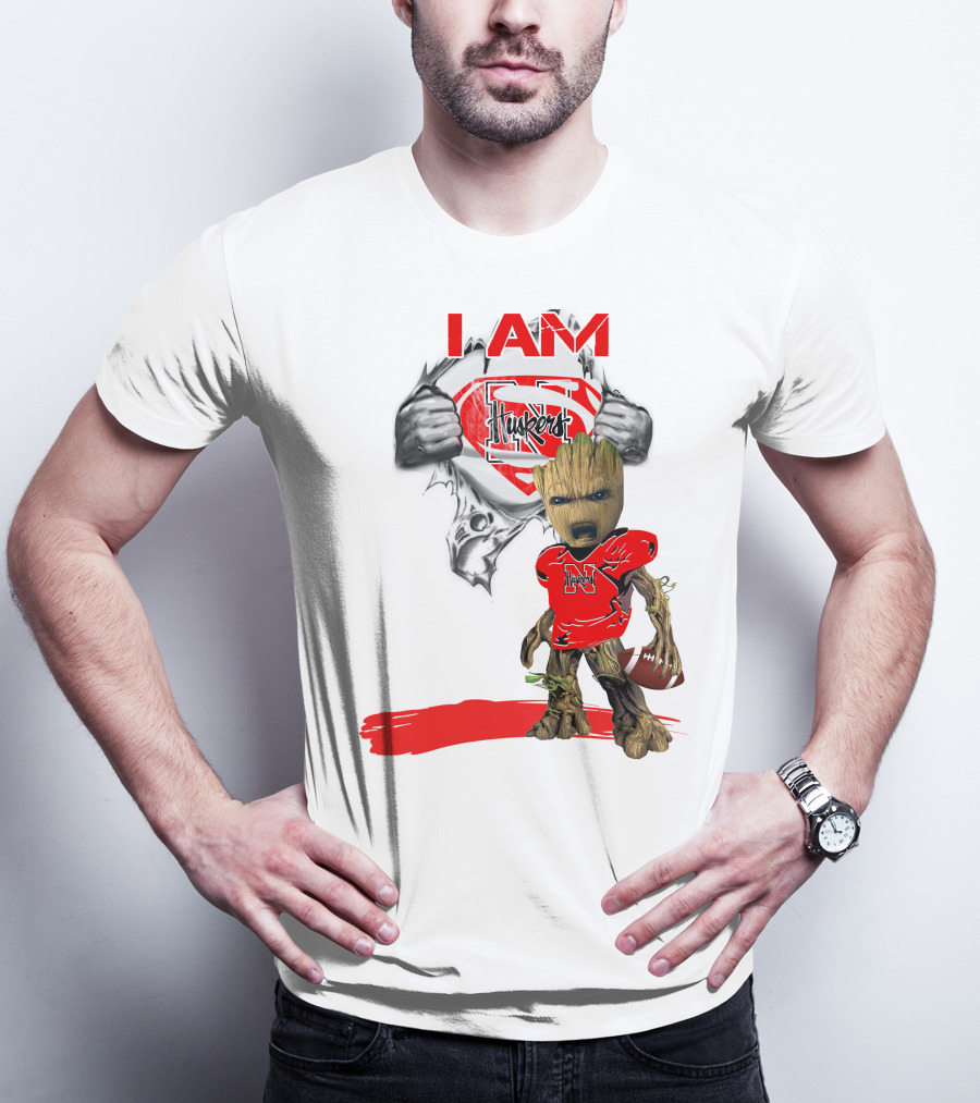 I Am Husker Baby Groot Superman Cornhuskers Football T-Shirt