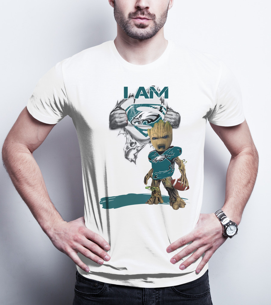 I Am Eagles Baby Groot Superman Football Fan T-Shirt
