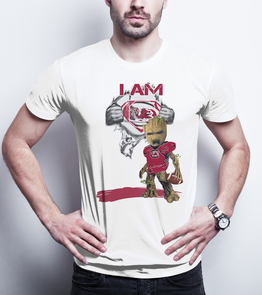 I Am Gamecocks Baby Groot Superman Football T-Shirt