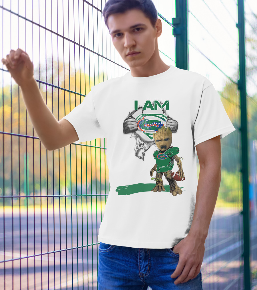 I AM Gators Baby Groot Superman Football T-Shirt