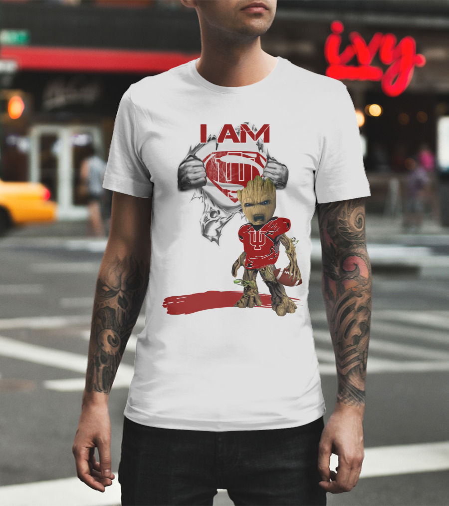 I AM Hoosiers Baby Groot Superman Football T-Shirt