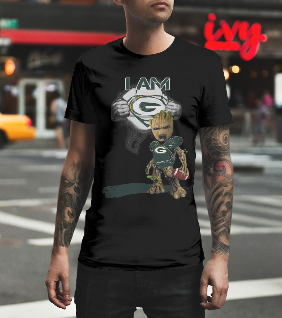 Packers Baby Groot I Am Green Bay Football Fan T-Shirt
