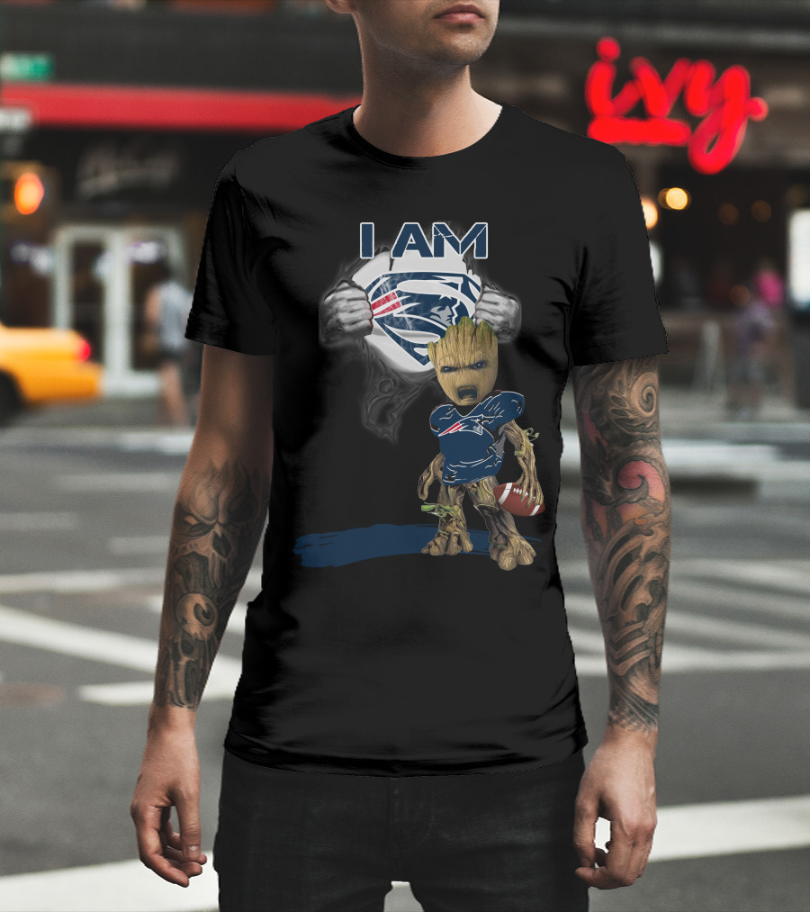 I AM Patriots Baby Groot Superman Football Fan T-Shirt