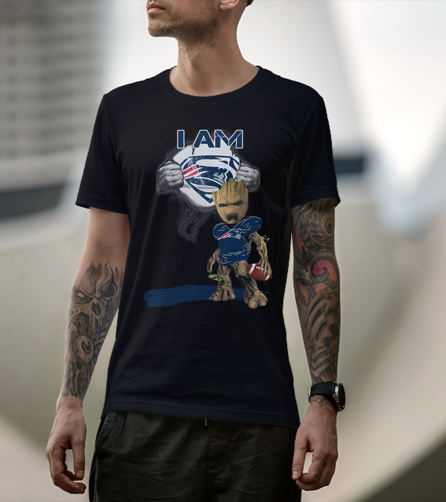 I AM Patriots Baby Groot Superman Football Fan T-Shirt