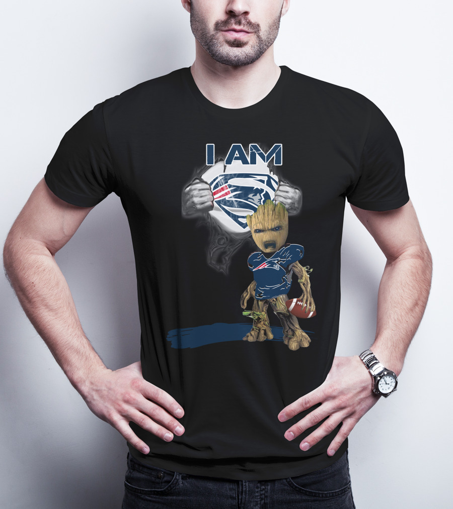 I AM Patriots Baby Groot Superman Football Fan T-Shirt