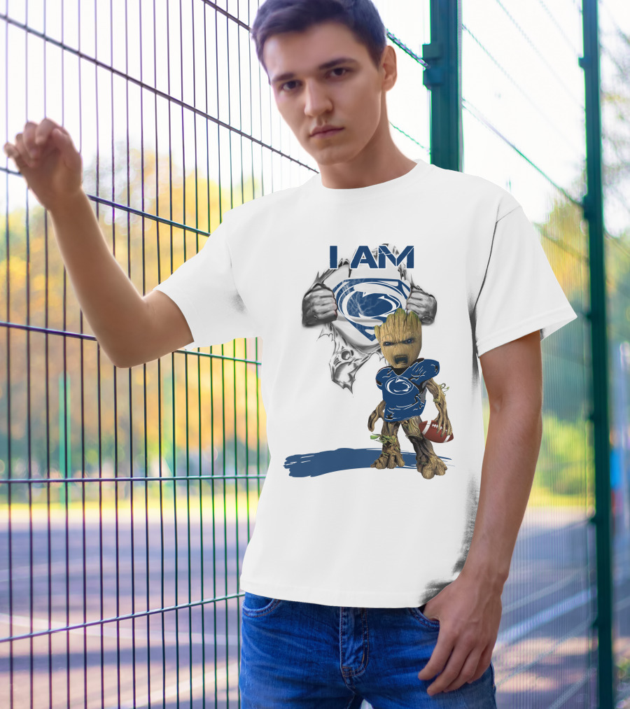 I Am Baby Groot Penn State Football Holding Superman T-Shirt