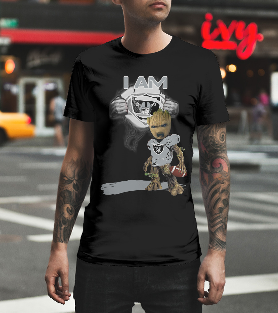 Raiders Baby Groot I Am Superman NFL Football T-Shirt