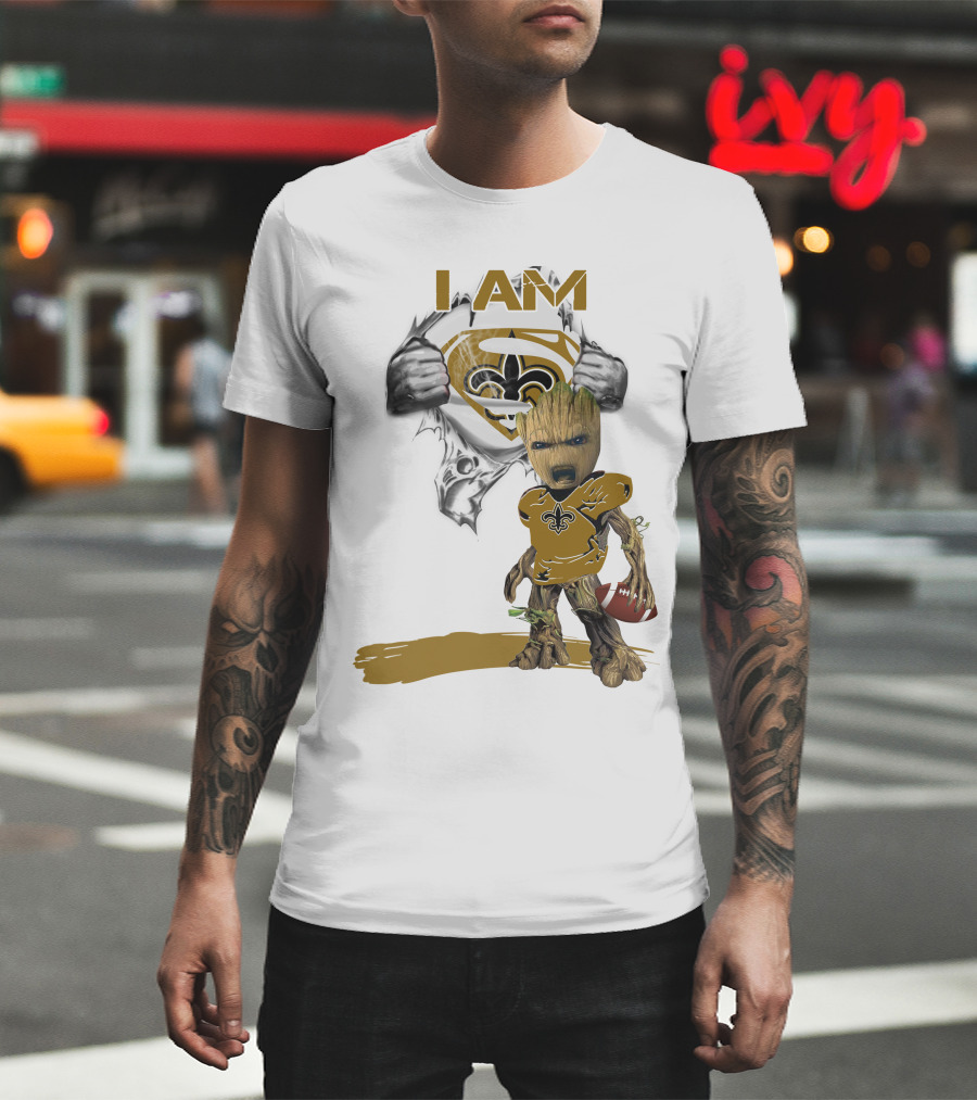 I Am Baby Groot Saints Superman Football T-Shirt