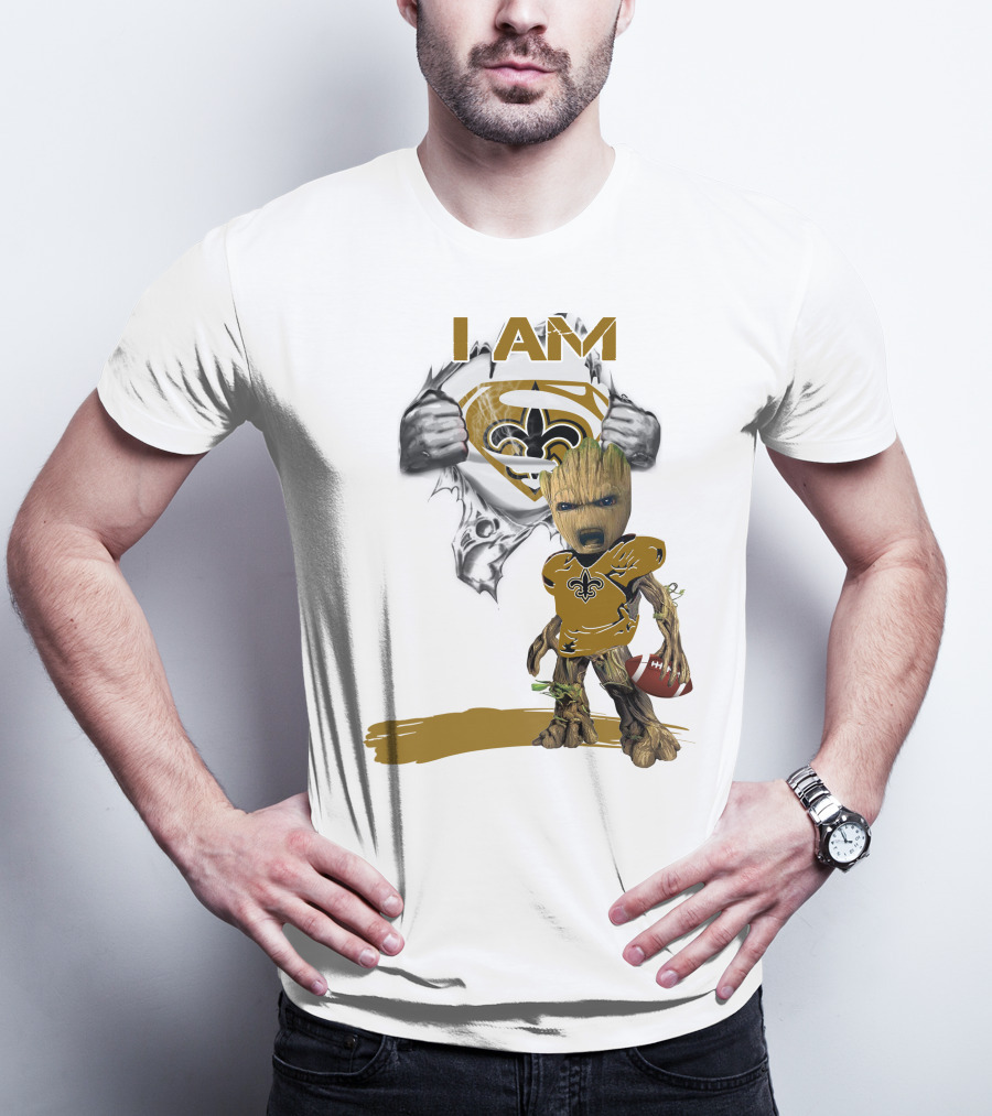 I Am Baby Groot Saints Superman Football T-Shirt