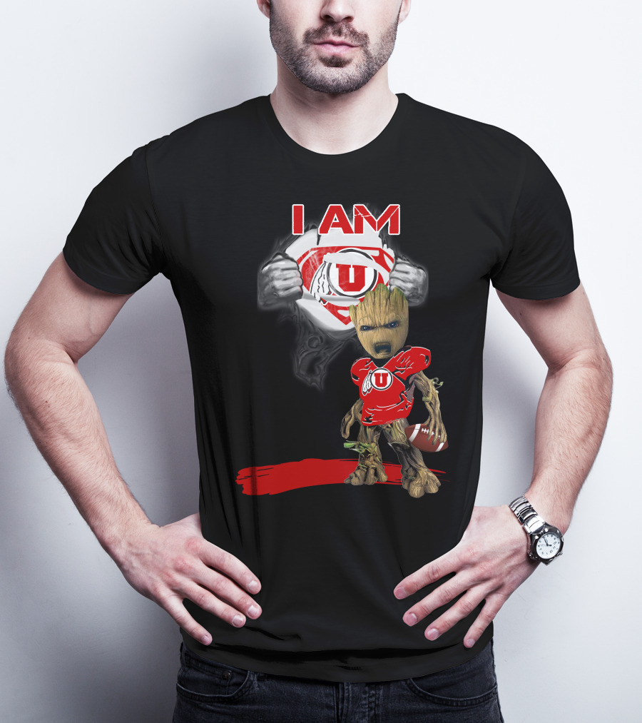 I Am Utes Baby Groot Superman Football T-Shirt