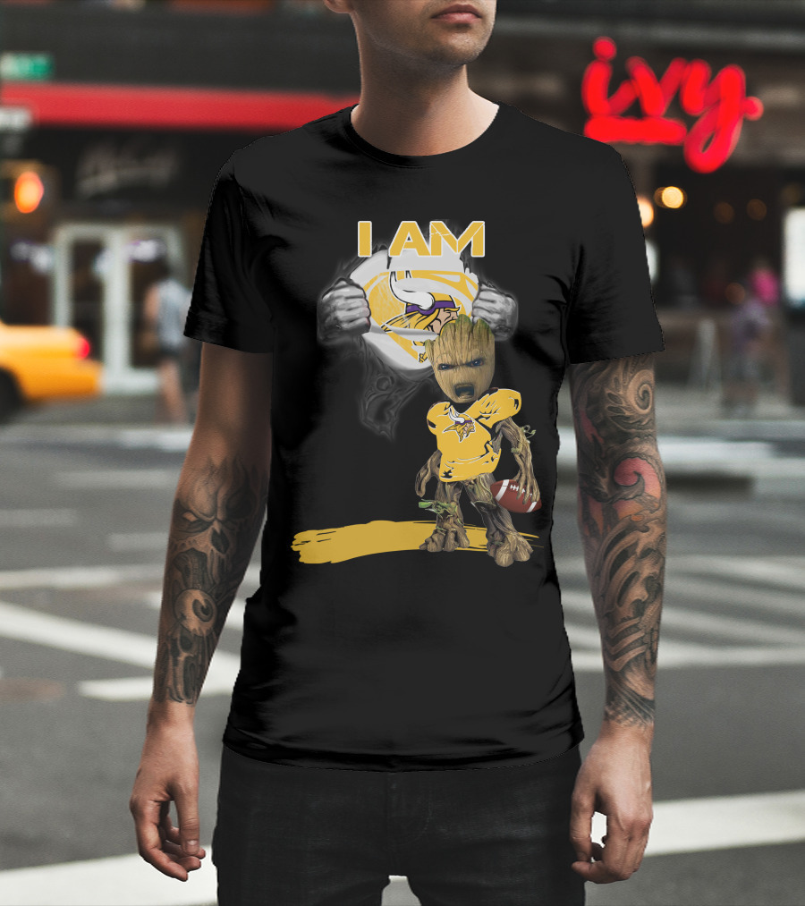 I AM Vikings Baby Groot Superman Football Fusion T-Shirt