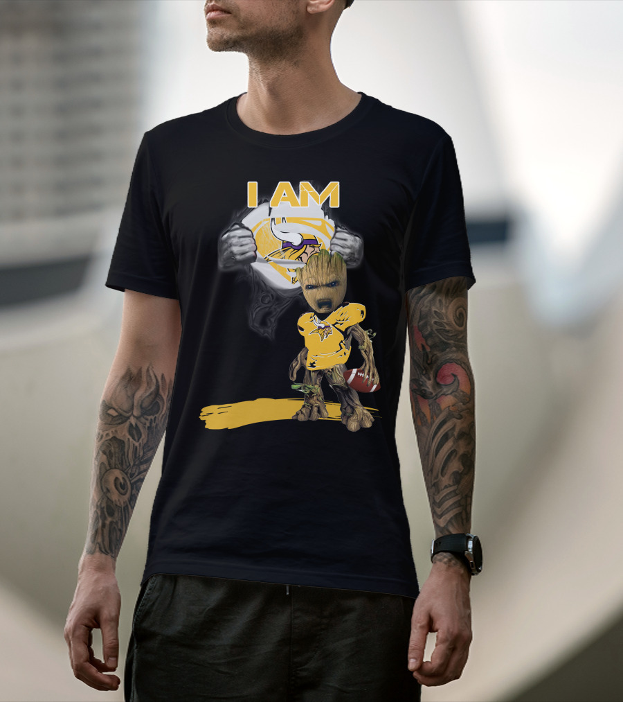 I AM Vikings Baby Groot Superman Football Fusion T-Shirt