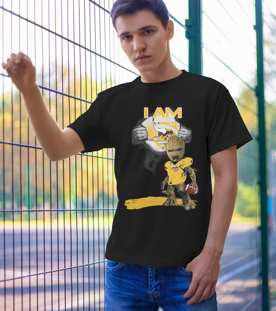 I AM Vikings Baby Groot Superman Football Fusion T-Shirt