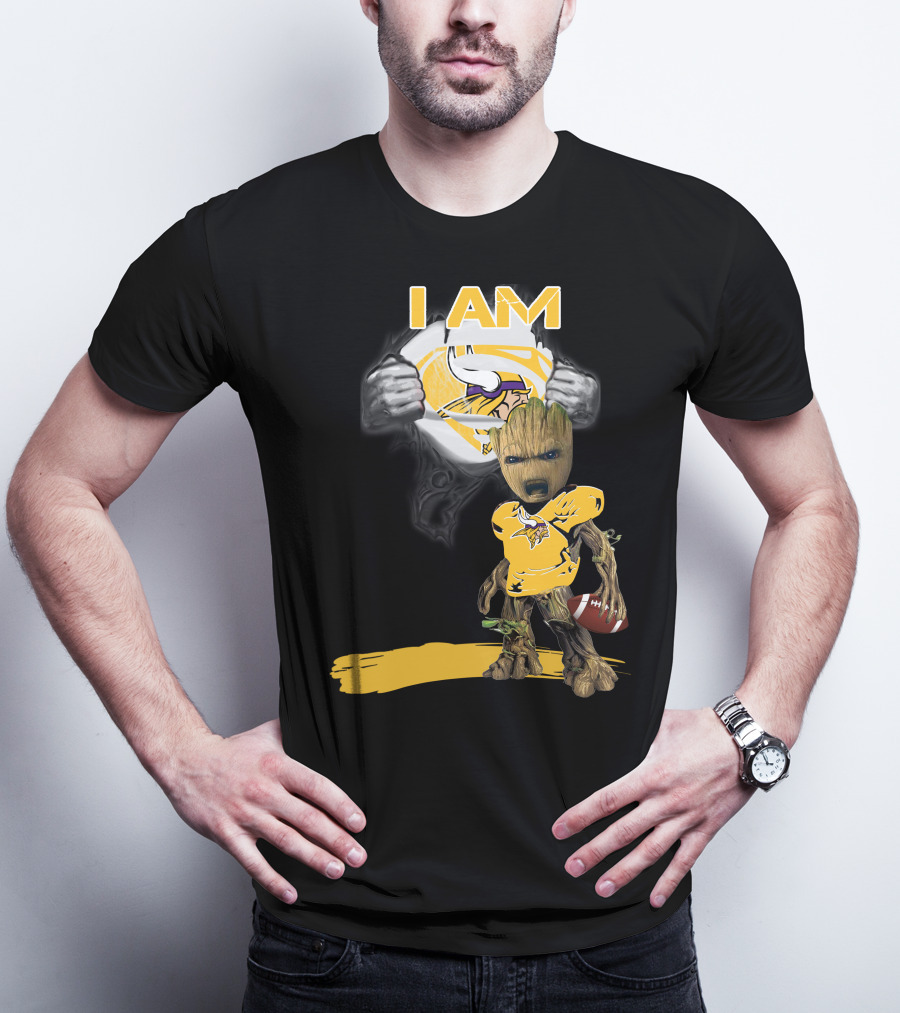 I AM Vikings Baby Groot Superman Football Fusion T-Shirt