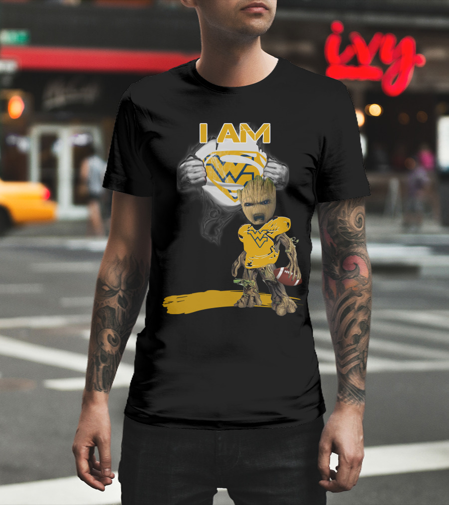 West Virginia Baby Groot Superman Football T-Shirt