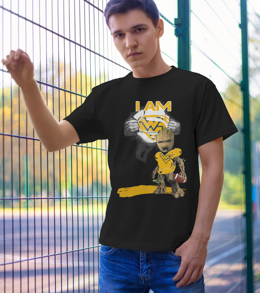 West Virginia Baby Groot Superman Football T-Shirt