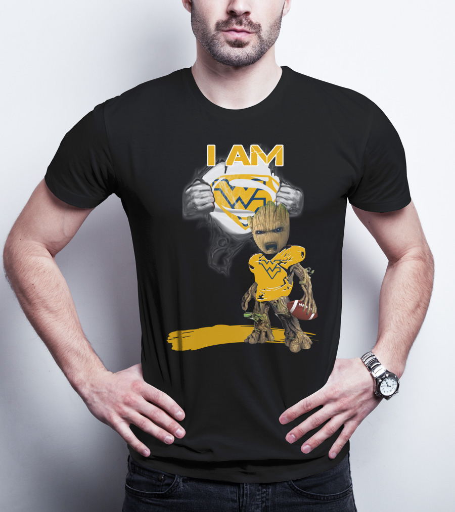 West Virginia Baby Groot Superman Football T-Shirt
