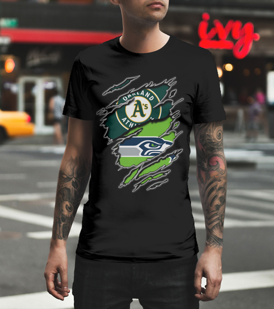 Oakland Athletics And Seahawks Split T-Shirt
