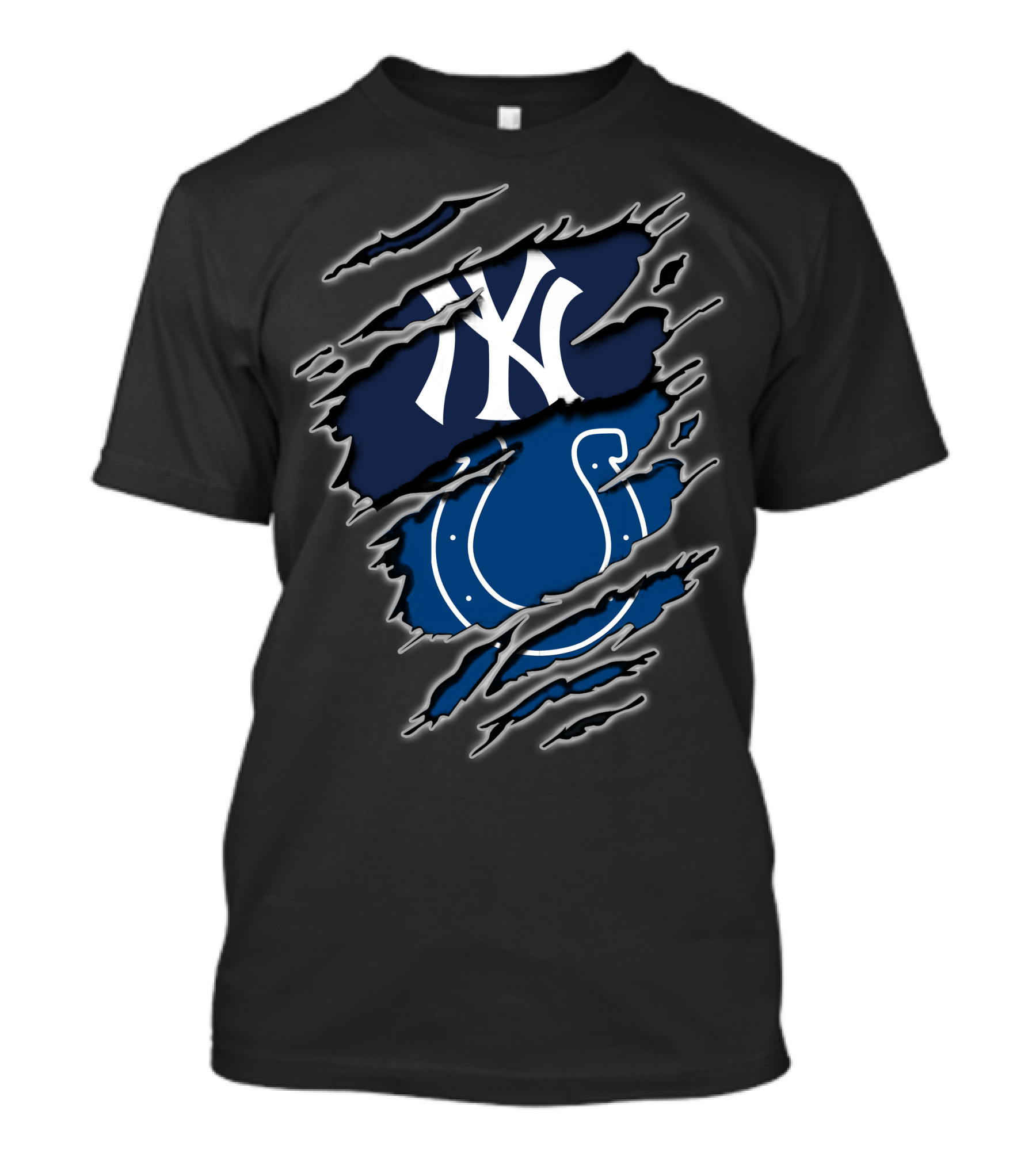 New York Yankees Logo Indianapolis Colts Horseshoe Ripped Effect T-Shirt