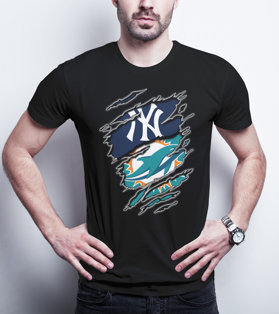New York Yankees Miami Dolphins Fan Fusion T-Shirt