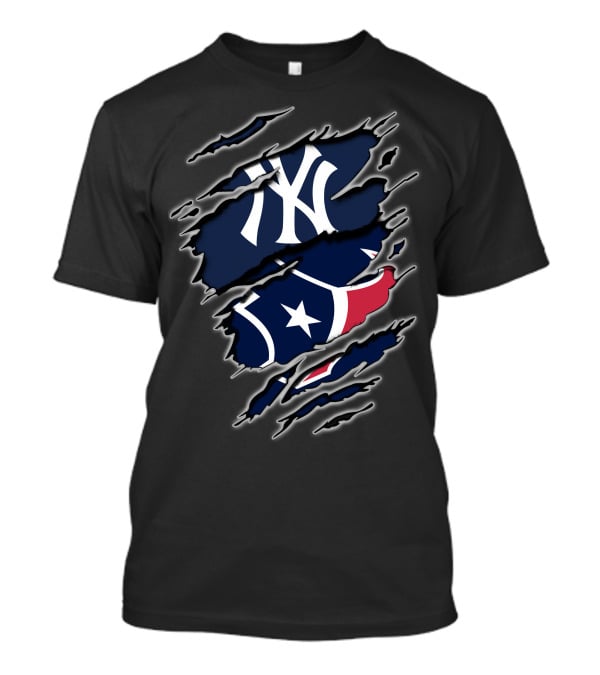 New York Yankees Houston Texans Logo Fusion T-Shirt