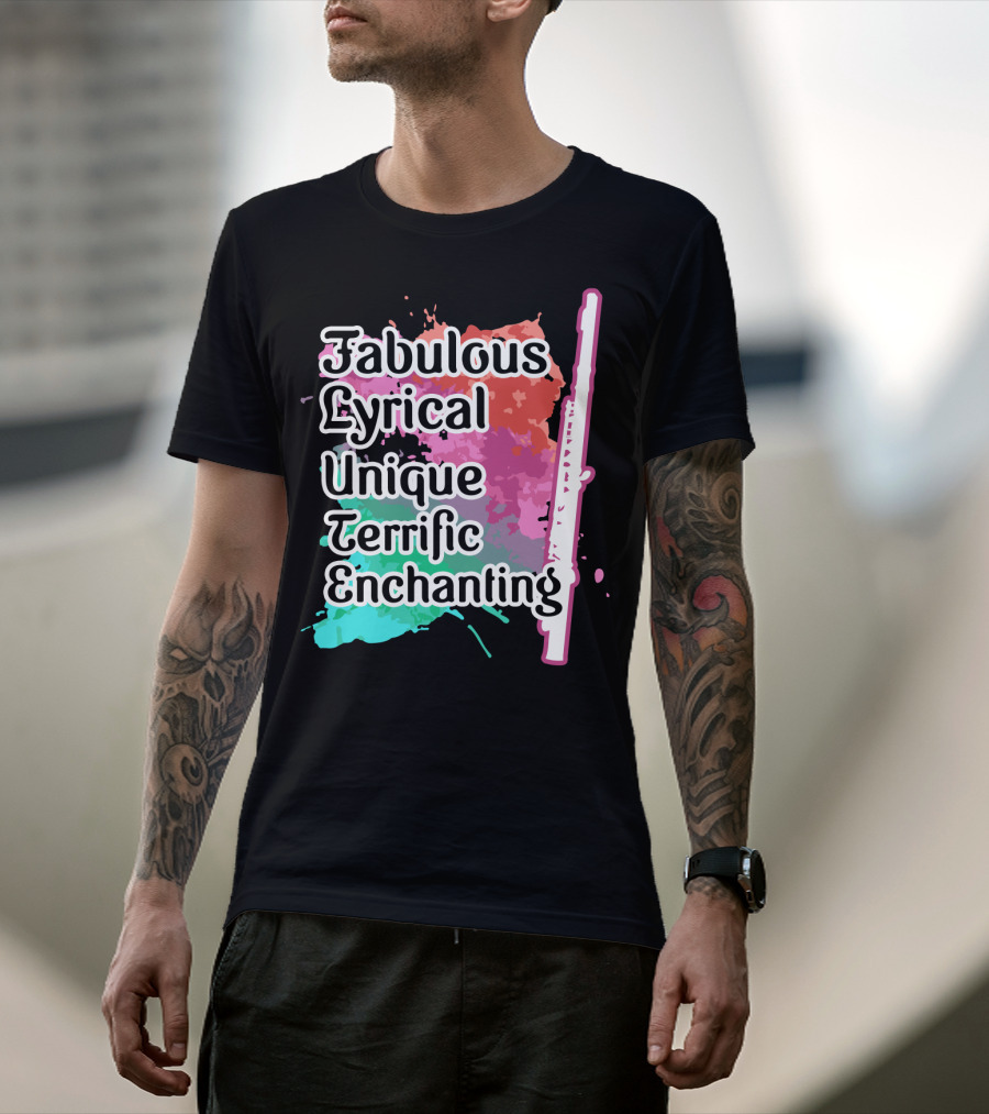 Fabulous Lyrical Unique Terrific Enchanting Flute Colorful Background T-Shirt