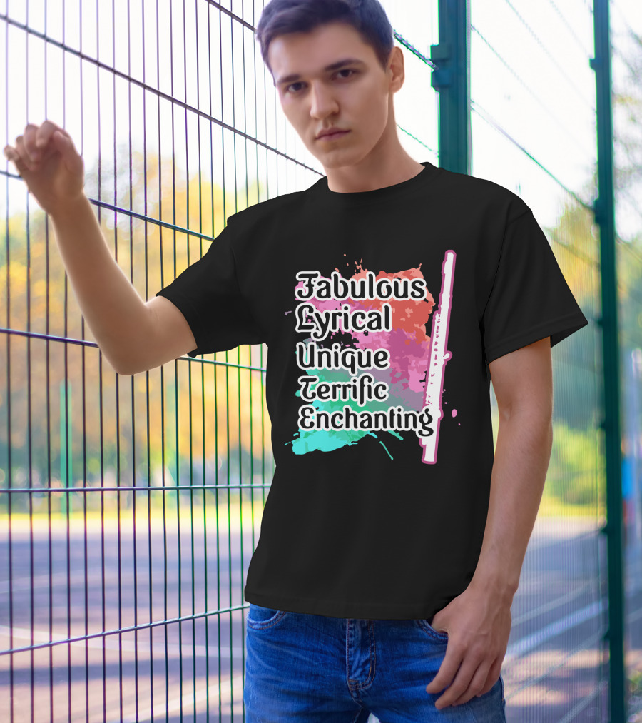 Fabulous Lyrical Unique Terrific Enchanting Flute Colorful Background T-Shirt