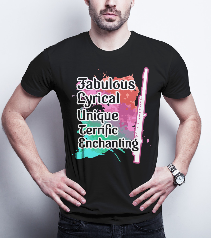 Fabulous Lyrical Unique Terrific Enchanting Flute Colorful Background T-Shirt