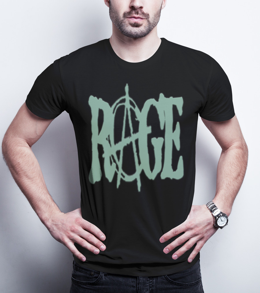 RAGE Anarchy Symbol Text T-Shirt