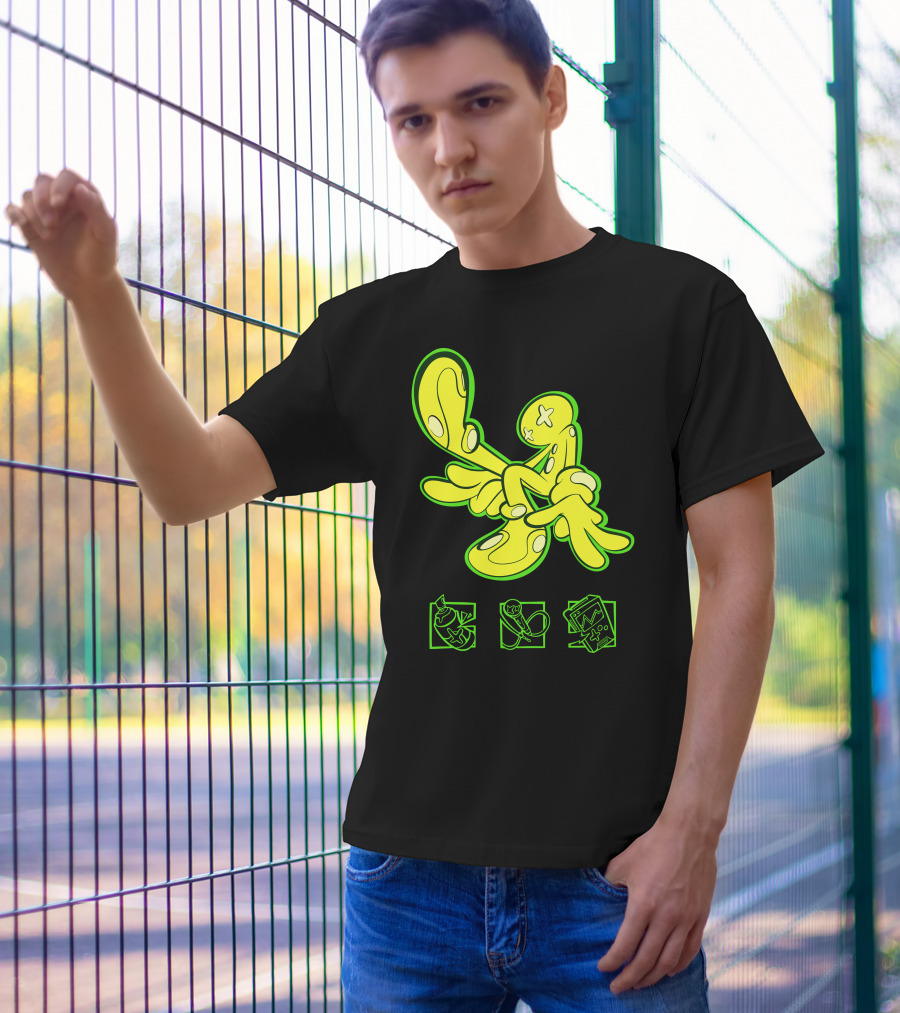 OFFCANNY Neon Cartoon Figure With Iconic Symbols T-Shirt
