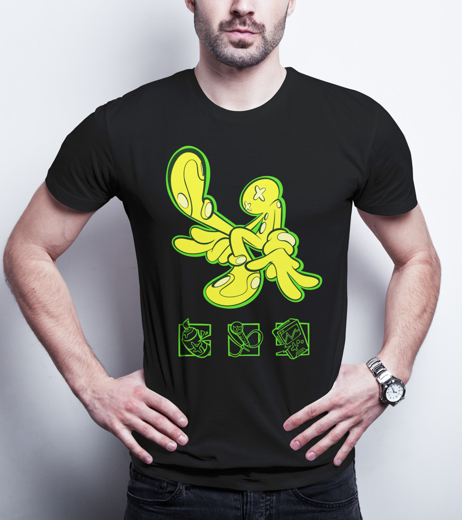 OFFCANNY Neon Cartoon Figure With Iconic Symbols T-Shirt
