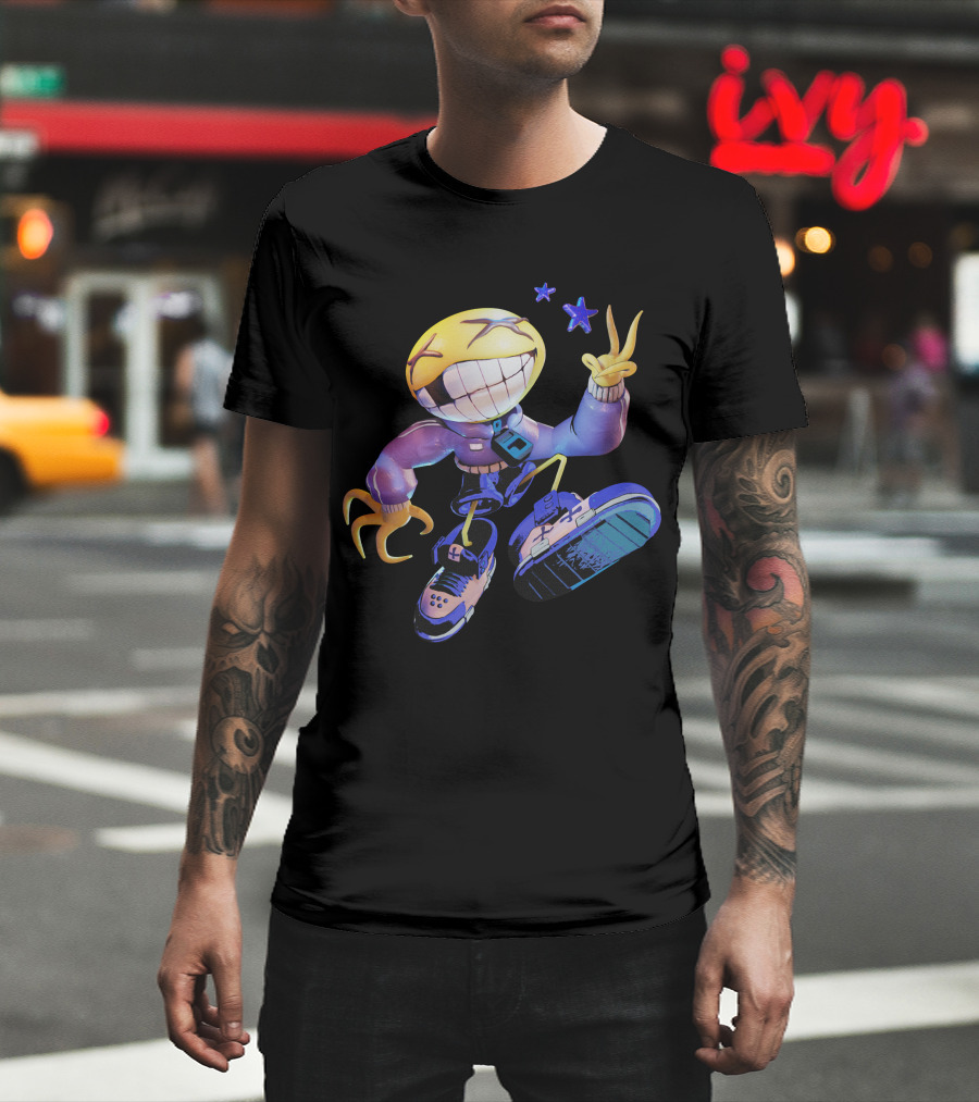 OFFCANNY Smile Face Character With Sneakers And Peace Sign T-Shirt