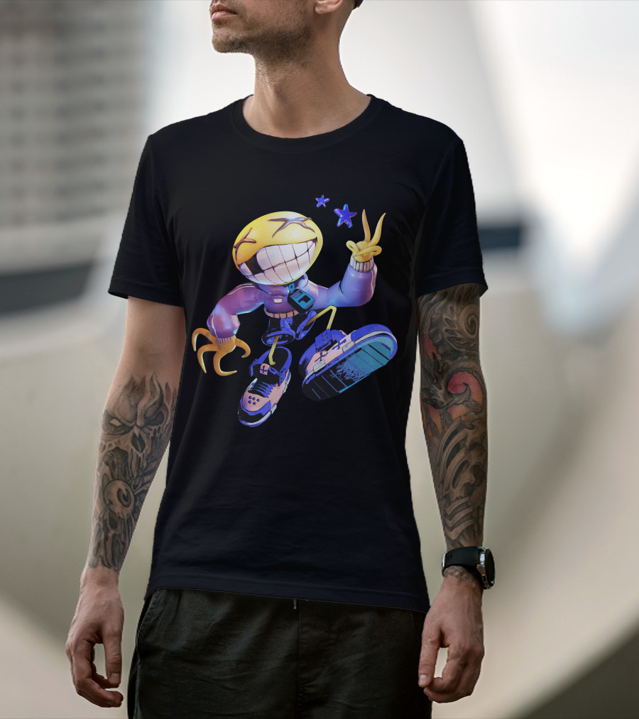 OFFCANNY Smile Face Character With Sneakers And Peace Sign T-Shirt