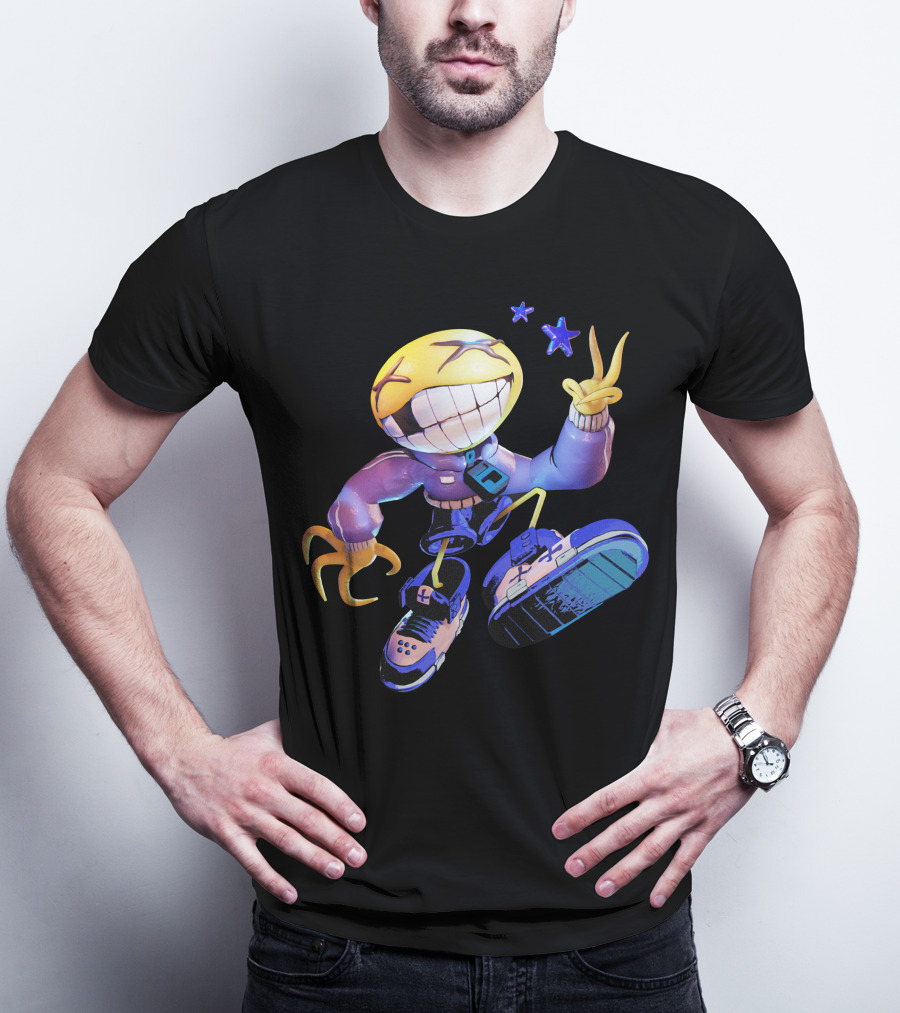 OFFCANNY Smile Face Character With Sneakers And Peace Sign T-Shirt