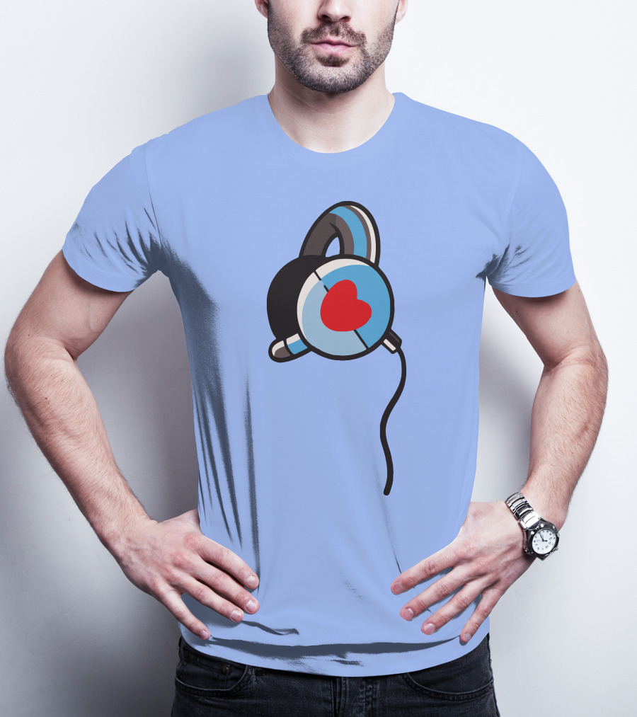 Wallibear Heart Headphones Blue Background T-Shirt