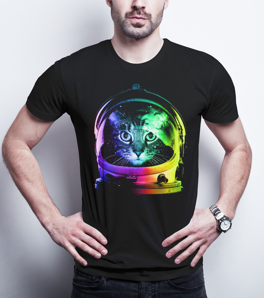 Astronaut Cat Classic Funny Cat In Space Helmet With Rainbow Glow T-Shirt