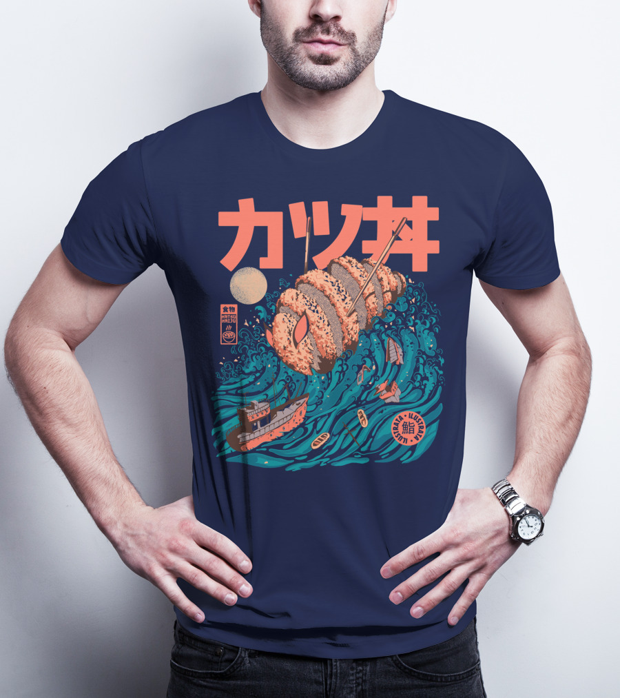 Katsuju Active Sushi Ship Tsunami Katakana Japan Illustration Lunatic Sushi T-Shirt