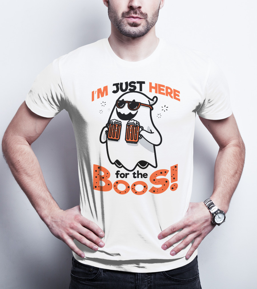 I'm Just Here For The Boos With Ghost Holding Beers T-Shirt